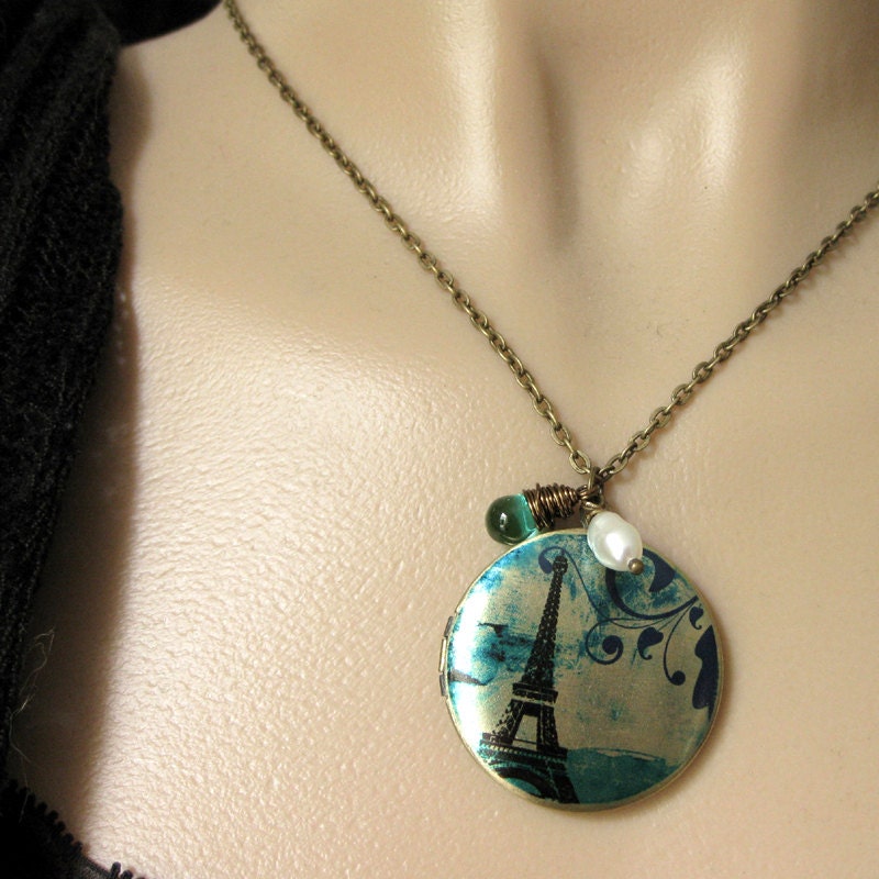 Teal Paris Locket Necklace. Eiffel Tower Necklace. Paris - Etsy