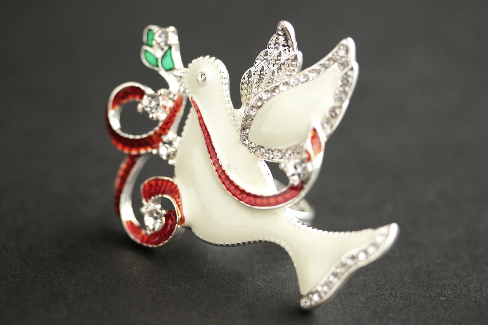 Dove of Peace Ring. Christmas Ring. Enameled Christmas Bird Ring With ...