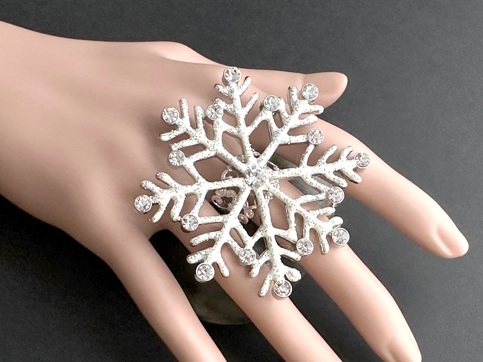 Massive Snowflake Statement Ring. Christmas Ring. Enamel and Rhinestone ...