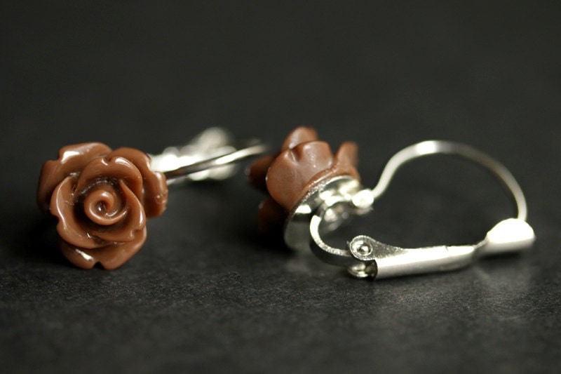 Brown Rose Earrings Dangle Earrings Brown Earrings Flower Earrings