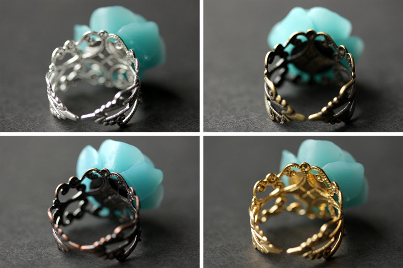 Aqua Blue Rose Ring. Caribbean Blue Flower Ring. Gold Ring. | Etsy