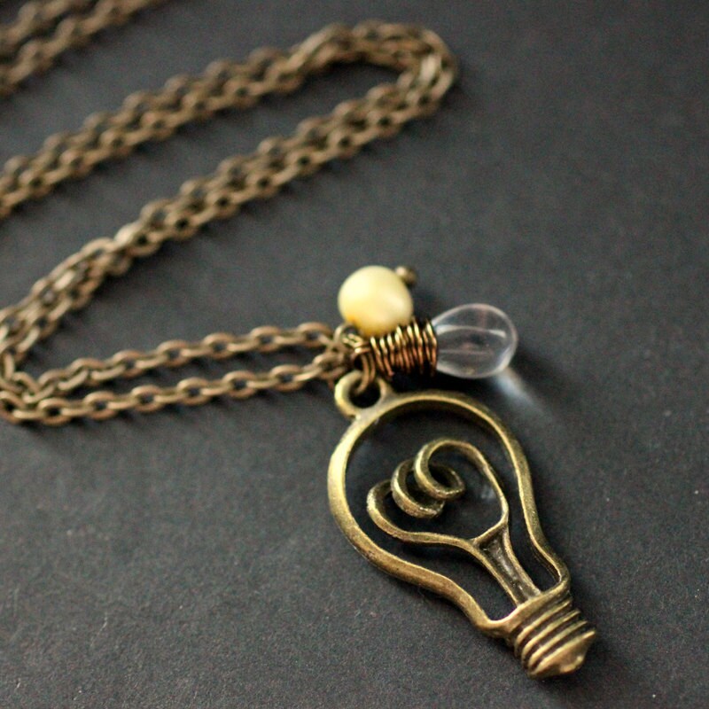 Light Bulb Charm Necklace. Bright Idea Necklace With Glass - Etsy