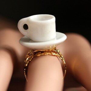 Coffee Cup Ring. Porcelain Cup and Saucer Ring. White Cup Ring. Gold ...