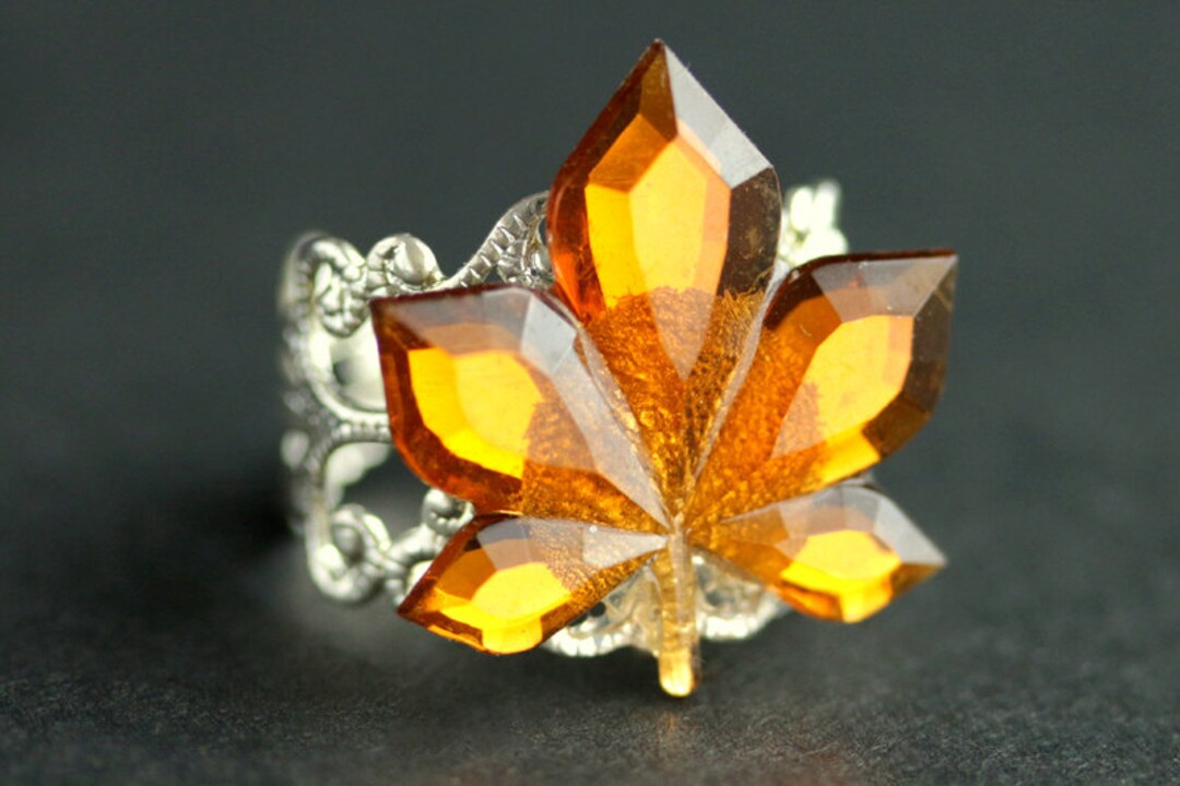 Maple Leaf Ring. Bright Autumn Orange Ring. Autumn Ring. Nature Ring ...
