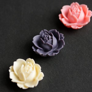 Floral Fridge Magnets in Purple, Pink, and Creme. Set of Three. Lotus ...