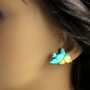 Bird Earrings. Turquoise Bird Earrings. Turquoise Earrings. Kawaii Bird ...