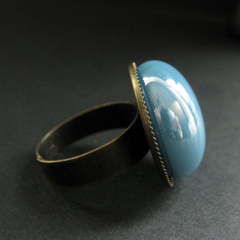 Sky Blue Glass Ring in Bronze. Baby Blue Ring. Bronze Adjustable Ring ...