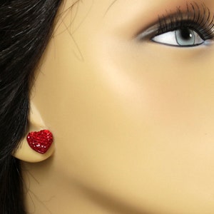 Red Heart Earrings. Silver Heart Earrings. Post Earrings. Sparkle Heart ...