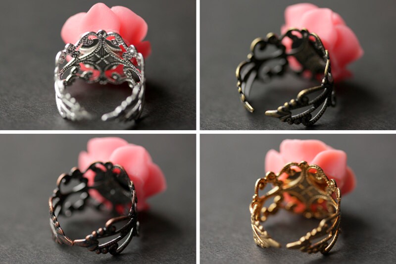 Coral Pink Rose Ring. Coral Pink Flower Ring. Gold Ring. Silver Ring ...