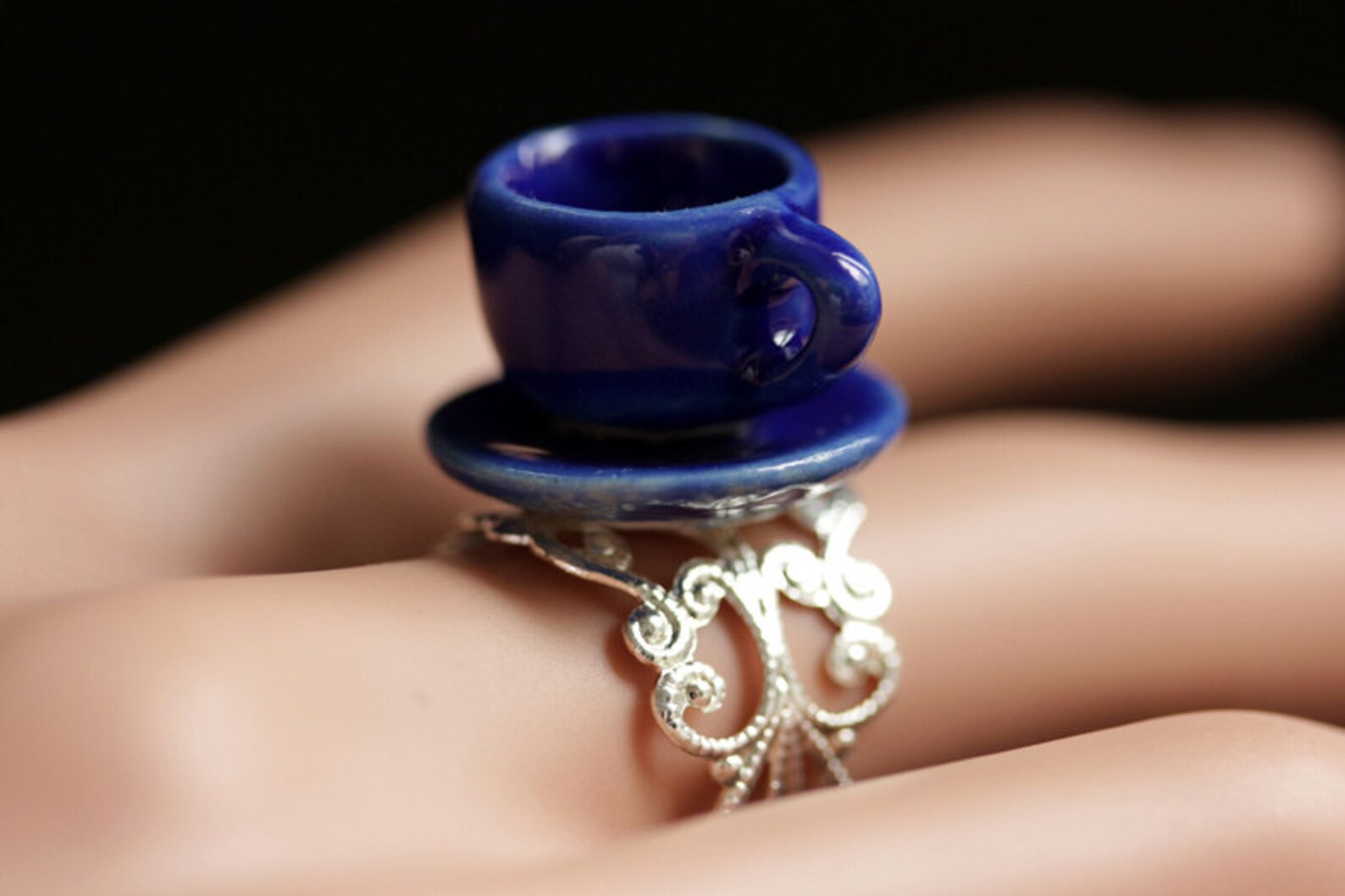 Cobalt Blue Teacup Ring. China Cup Ring. Miniature Tea Cup Ring. Royal ...