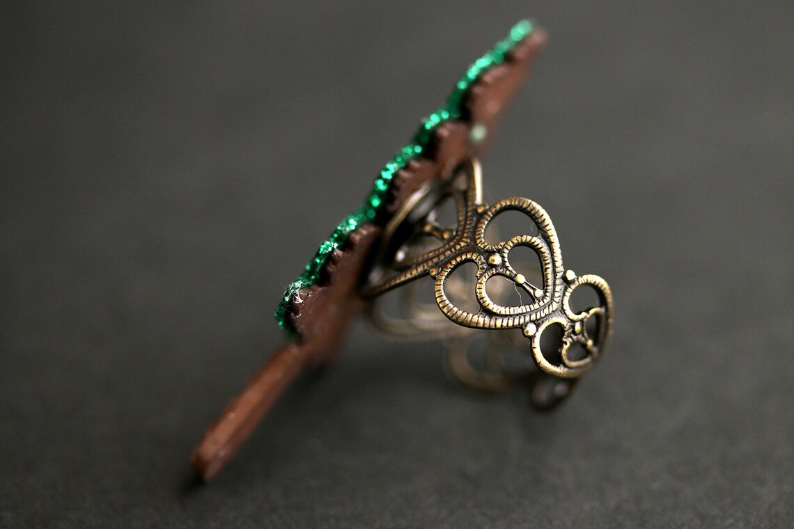 Pine Tree Ring. Glitter Ring. Tall Tree Ring. Statement Ring. - Etsy