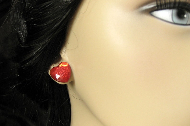 Red Heart Earrings. Red Earrings With Silver Stud Earring Backs ...