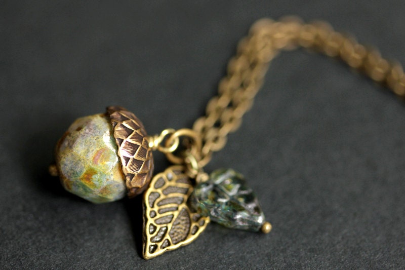 Acorn Necklace. Rainforest Acorn Pendant. Crystal Acorn Charm Necklace ...