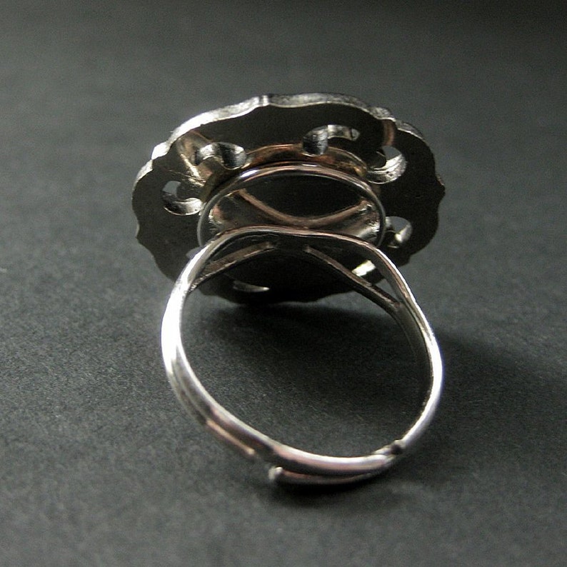 Silver Button Ring in With Floral Medallion Face. Adjustable - Etsy