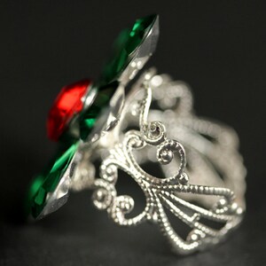 Christmas Flower Ring. Red and Green Ring. Holiday Ring. Christmas Ring ...