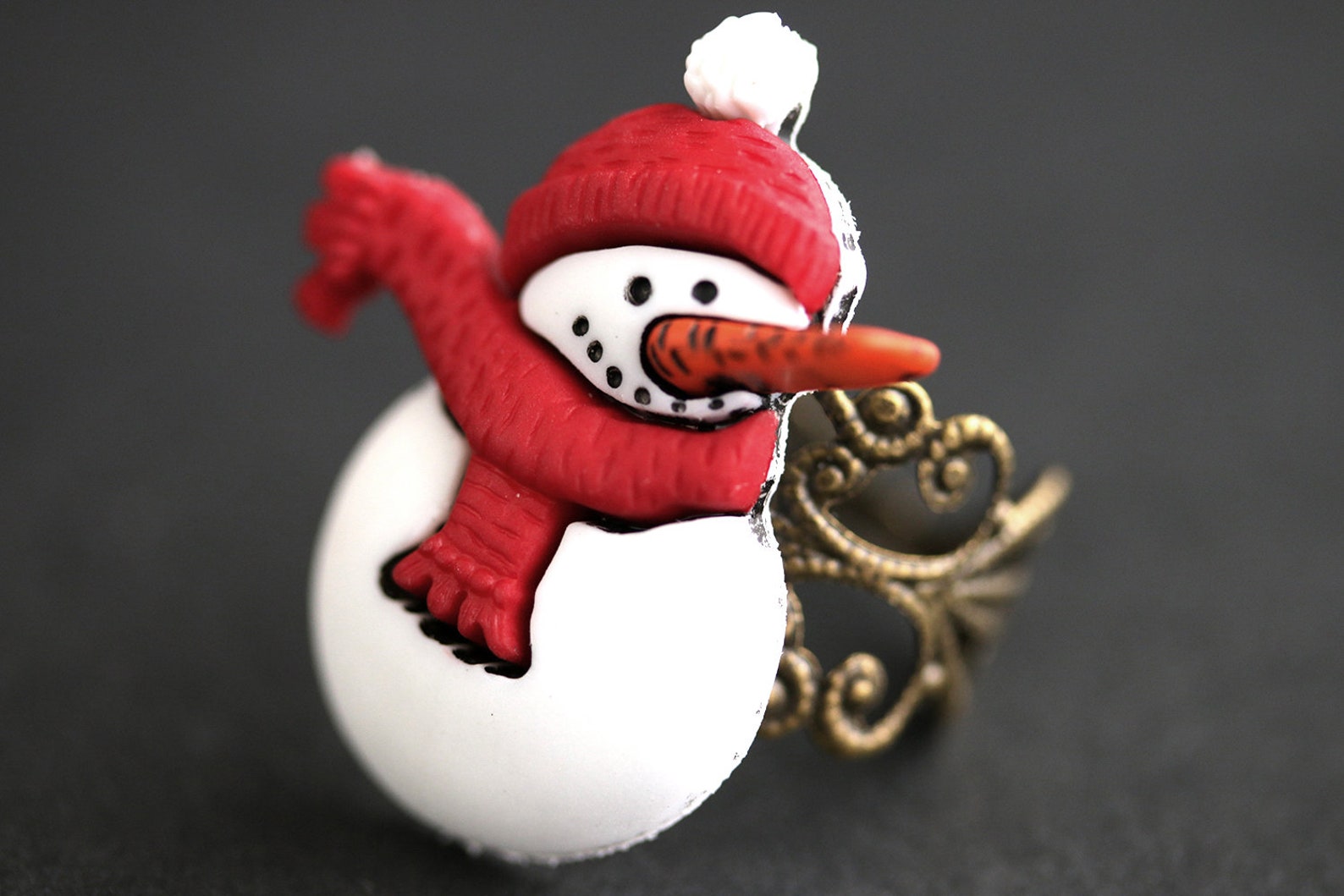 Snowman Ring. Holiday Ring. Winter Ring. Snow Man Ring. Red Ring ...