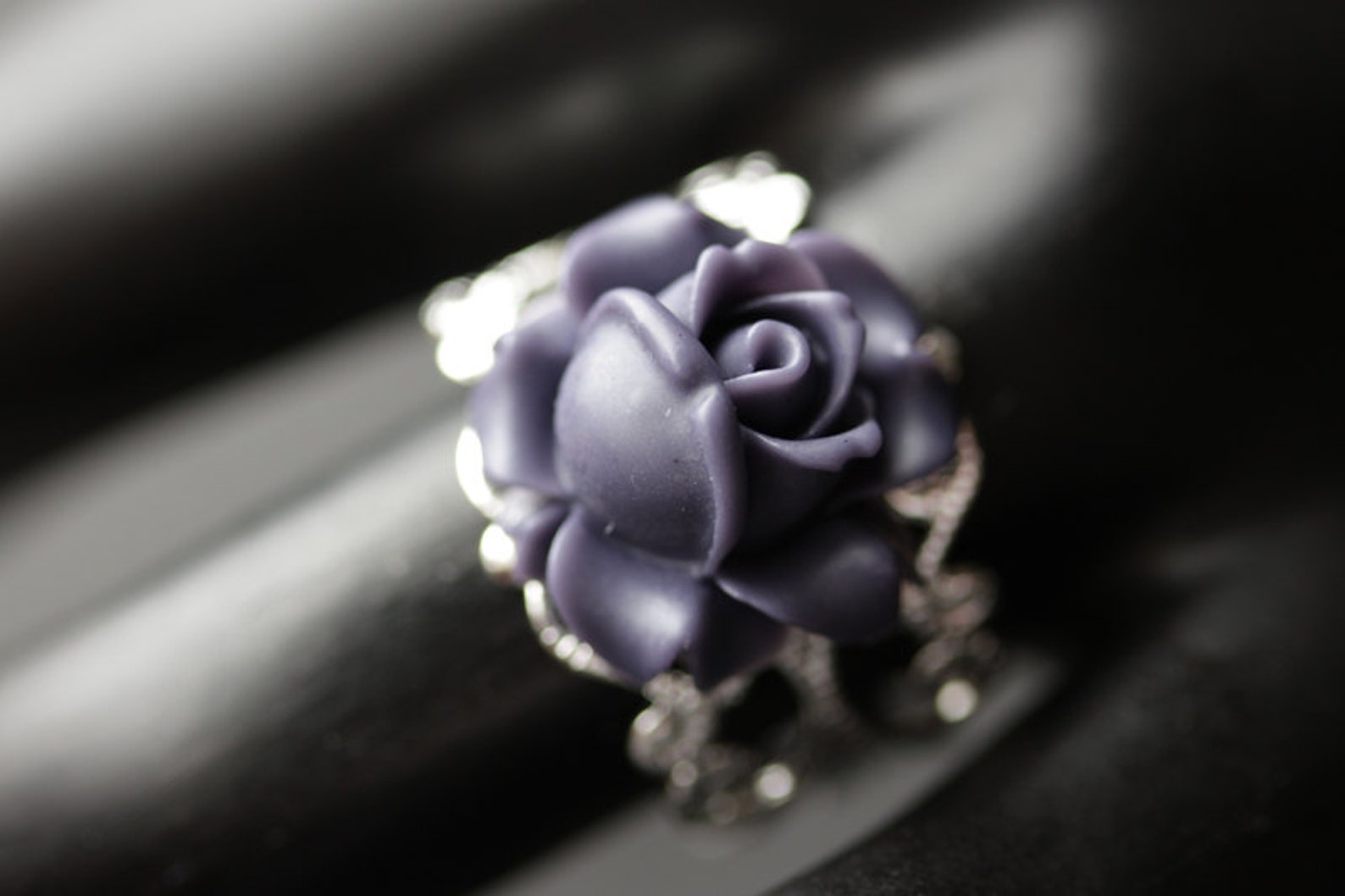 Rose Ring. Purple Rosebud Ring. Dark Purple Flower Ring. | Etsy