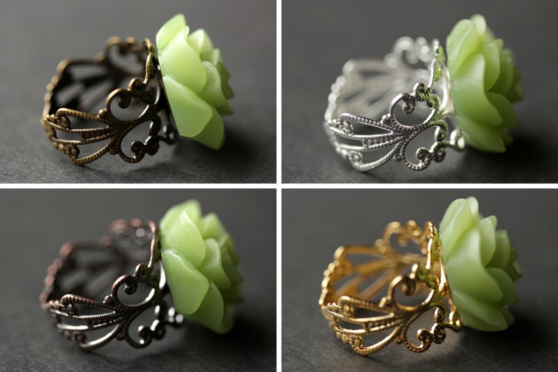 Sage Green Rose Ring. Green Flower Ring. Gold Ring. Silver - Etsy