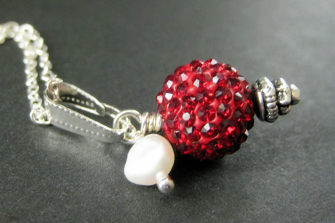 Red Kissing Ball Necklace. Red Necklace. Red Rhinestone Necklace With ...