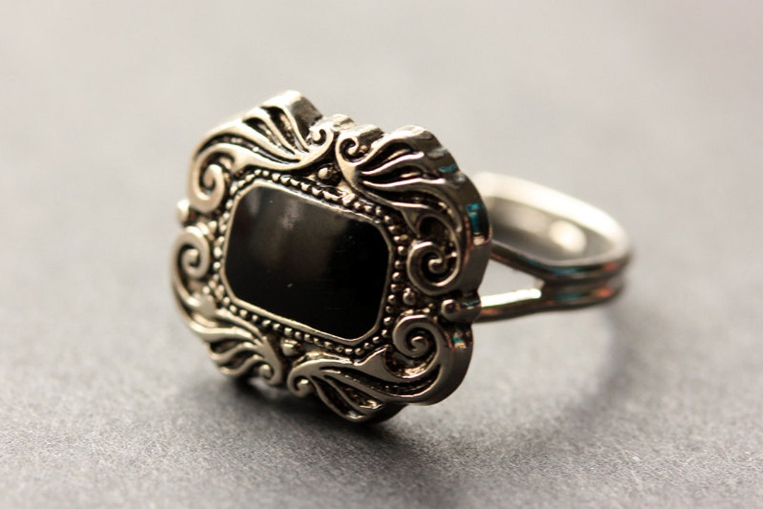 Gothic Ring. Button Ring. Black and Silver Ring. Goth Ring. Adjustable ...