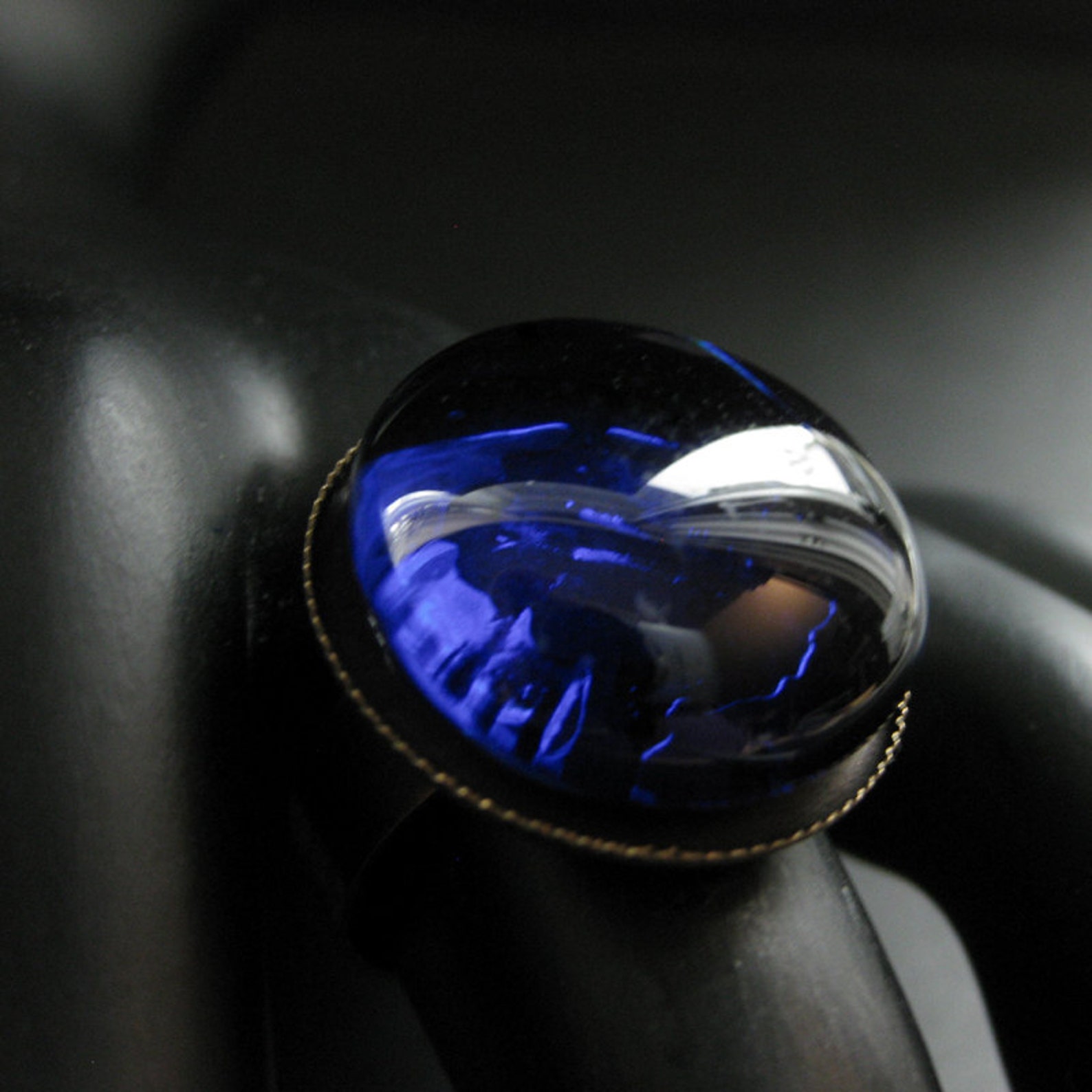 Cobalt Blue Glass Ring in Bronze. Blue Ring. Bronze Adjustable Ring ...
