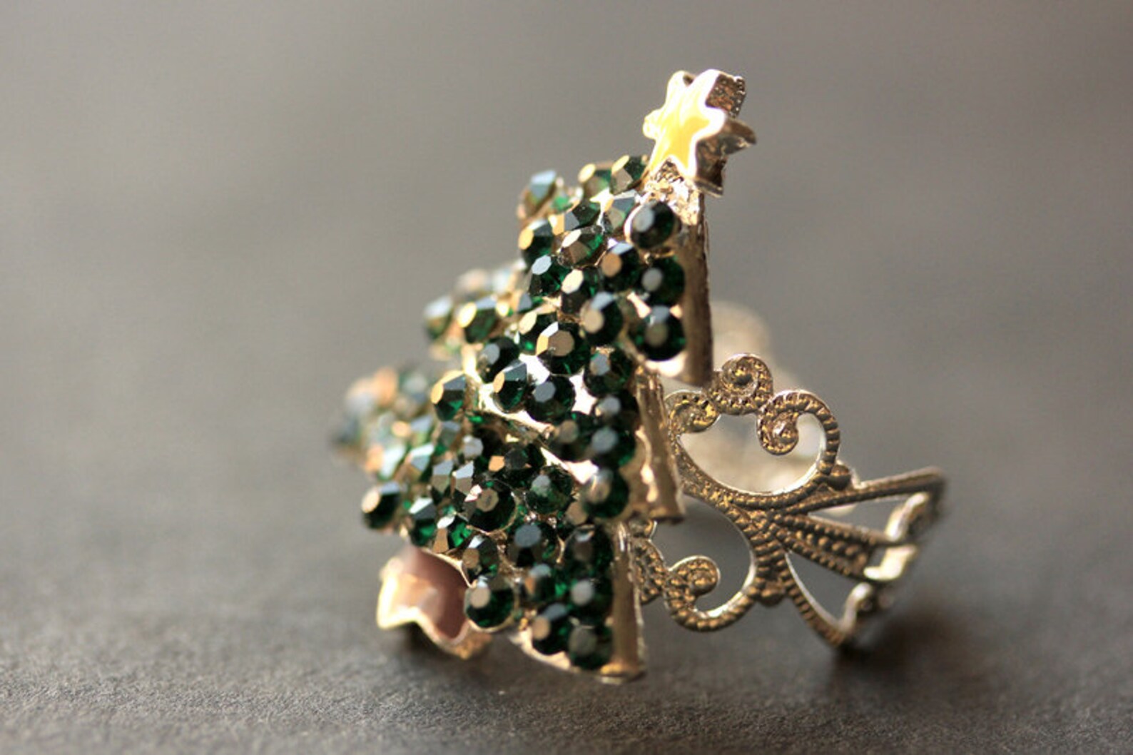Rhinestone Christmas Tree Ring. Rhinestone Ring. Christmas Ring. Silver ...