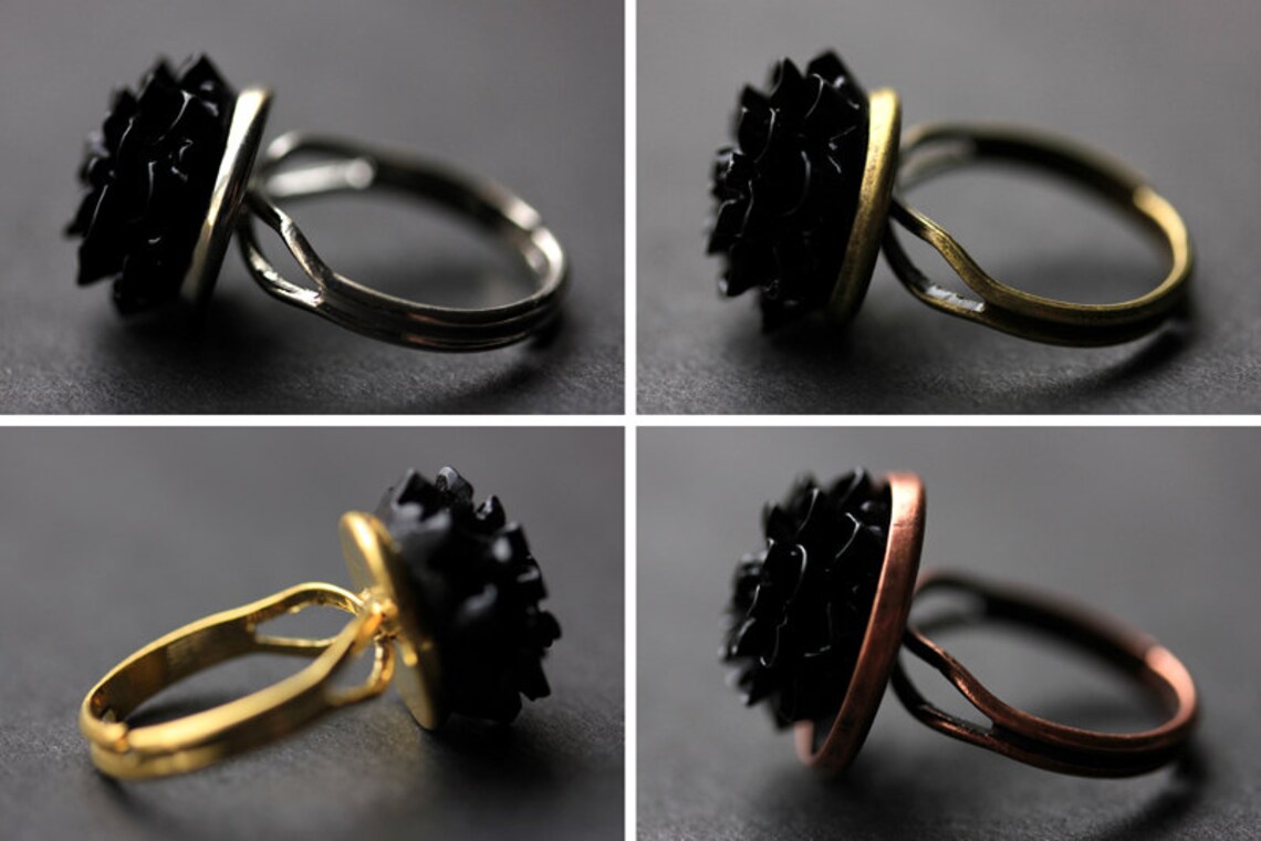 Black Mum Flower Ring. Black Chrysanthemum Ring. Black Flower | Etsy