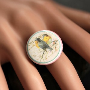 Yellow Bird Ring. Blue Bird Ring. Robin Ring. Graphic Button Ring ...