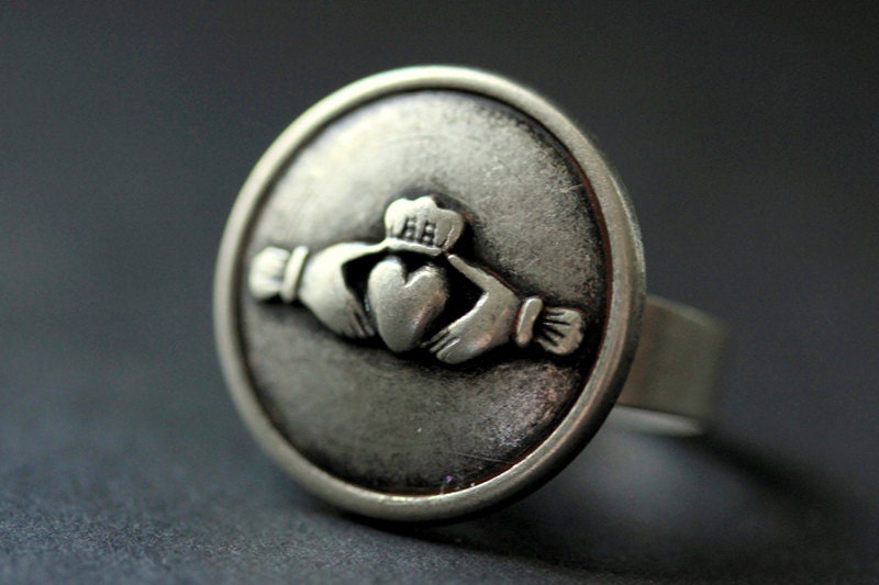 Claddagh Ring. Claddagh Button Ring. Silver Button Ring. | Etsy
