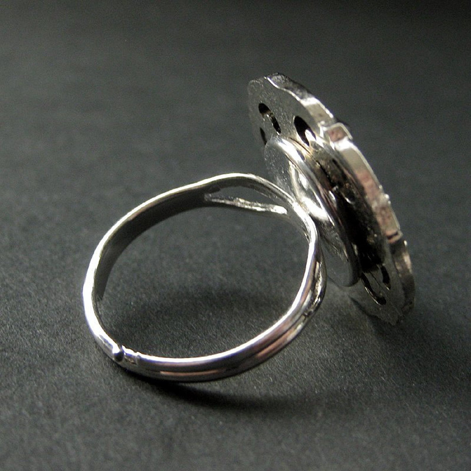 Silver Button Ring in With Floral Medallion Face. Adjustable - Etsy