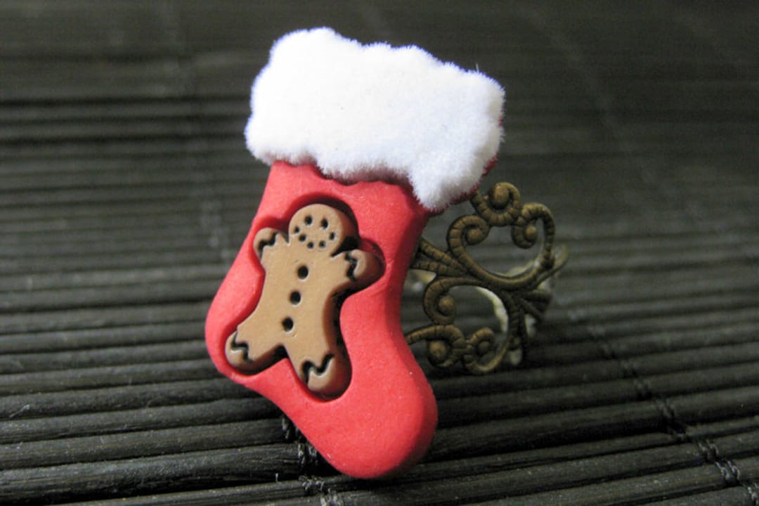 Christmas Ring. Stocking Ring With Gingerbread Man. Holiday Ring ...