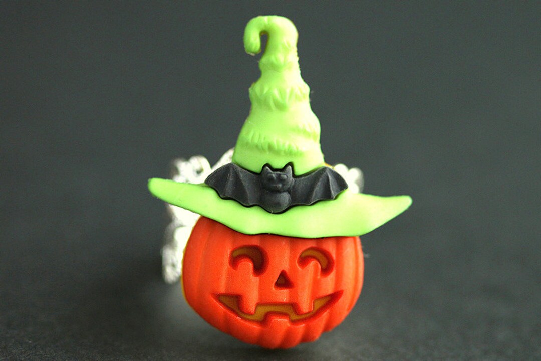 Pumpkin Ring. Halloween Jewelry. Jackolantern Ring. Green Ring ...
