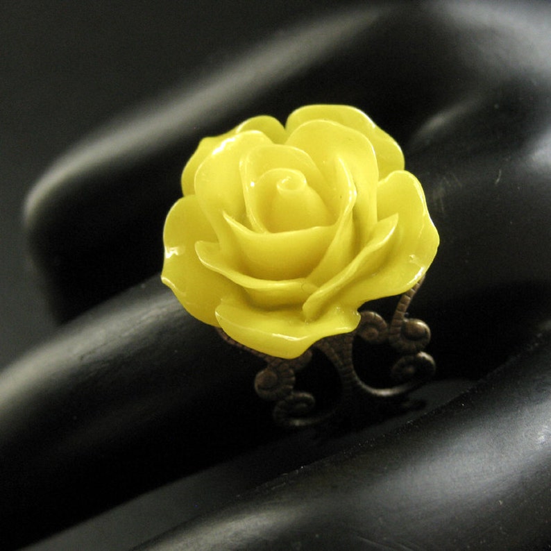 Yellow Rose Ring. Yellow Flower Ring. Filigree Ring. - Etsy