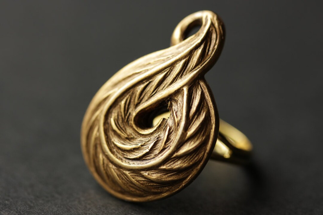 Infinity Ring. Vintage Button Ring. Antique Gold Ring. Feather Ring ...