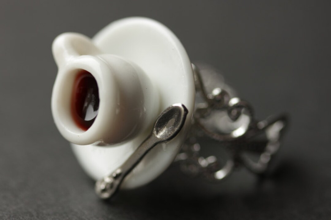 Coffee Cup Ring. Coffee Ring. White Teacup Ring With Coffee and Spoon ...