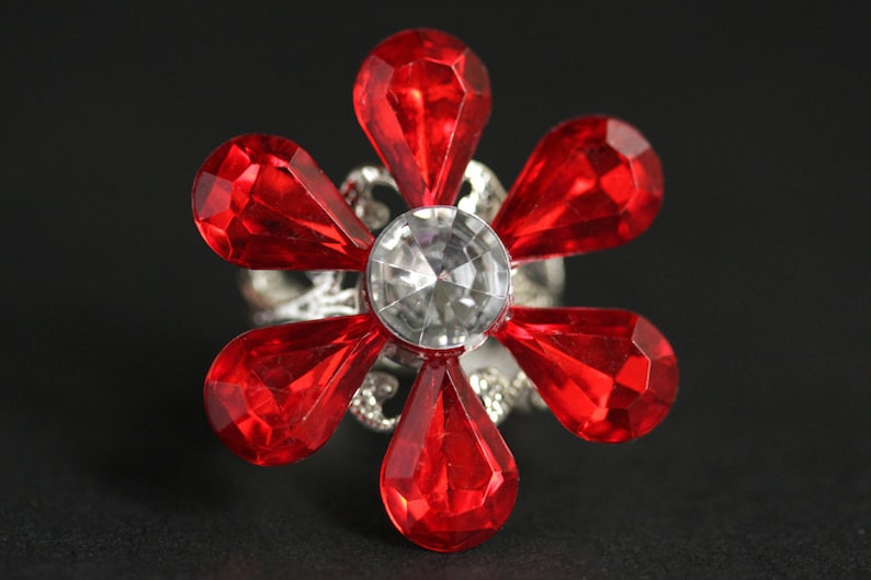Red Flower Ring. Christmas Flower Ring. Holiday Ring. Red Christmas ...