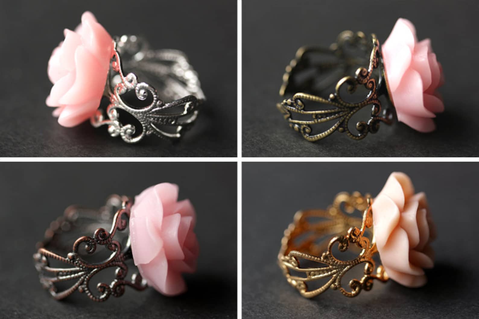 Pink Rose Ring. Light Pink Flower Ring. Gold Ring. Silver | Etsy