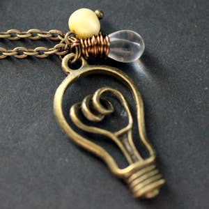 Light Bulb Charm Necklace. Bright Idea Necklace With Glass Teardrop and ...