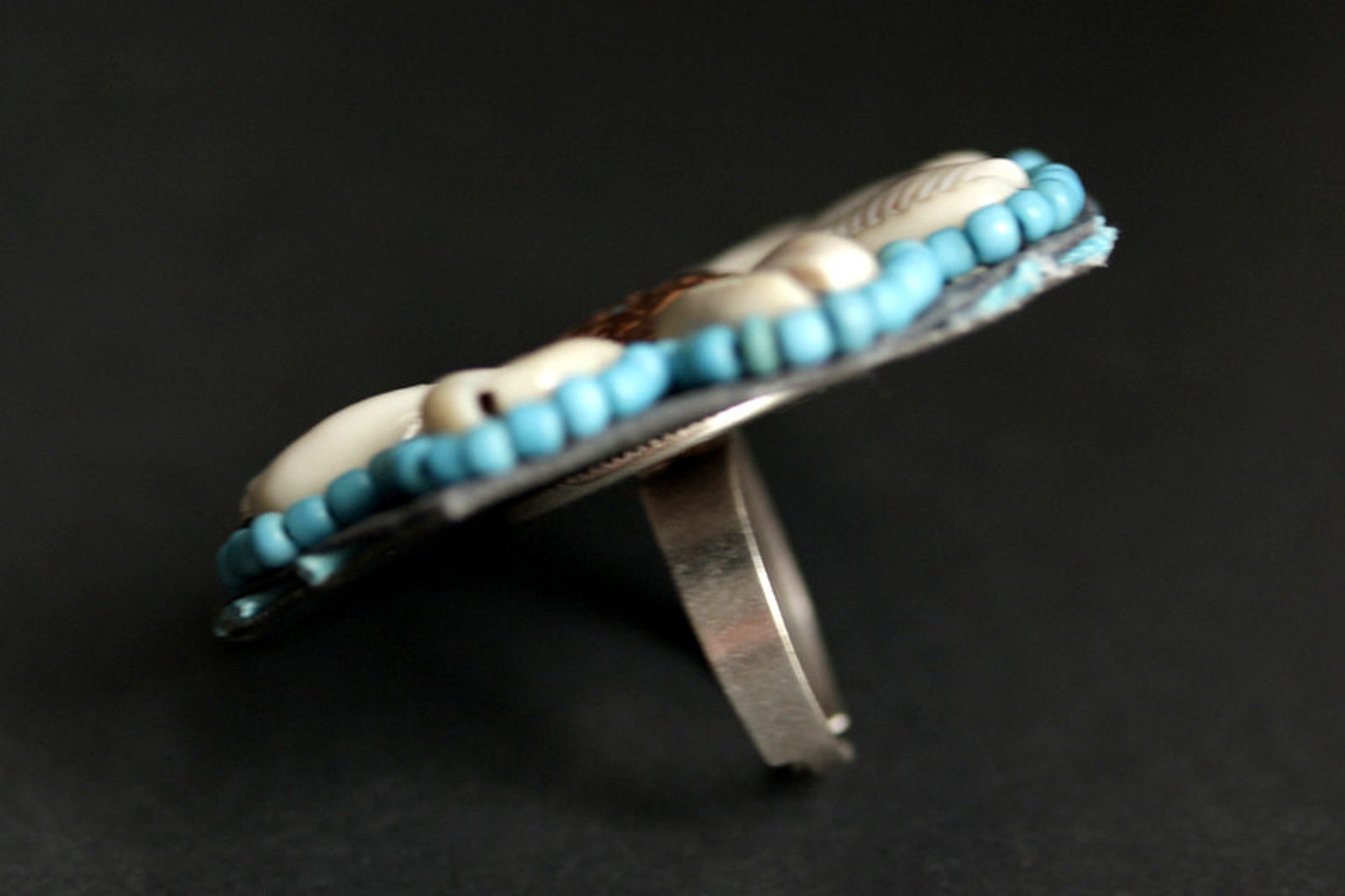 Shell Flower Ring. Shell Beadwork Ring. Shell Ring. Silver Adjustable ...