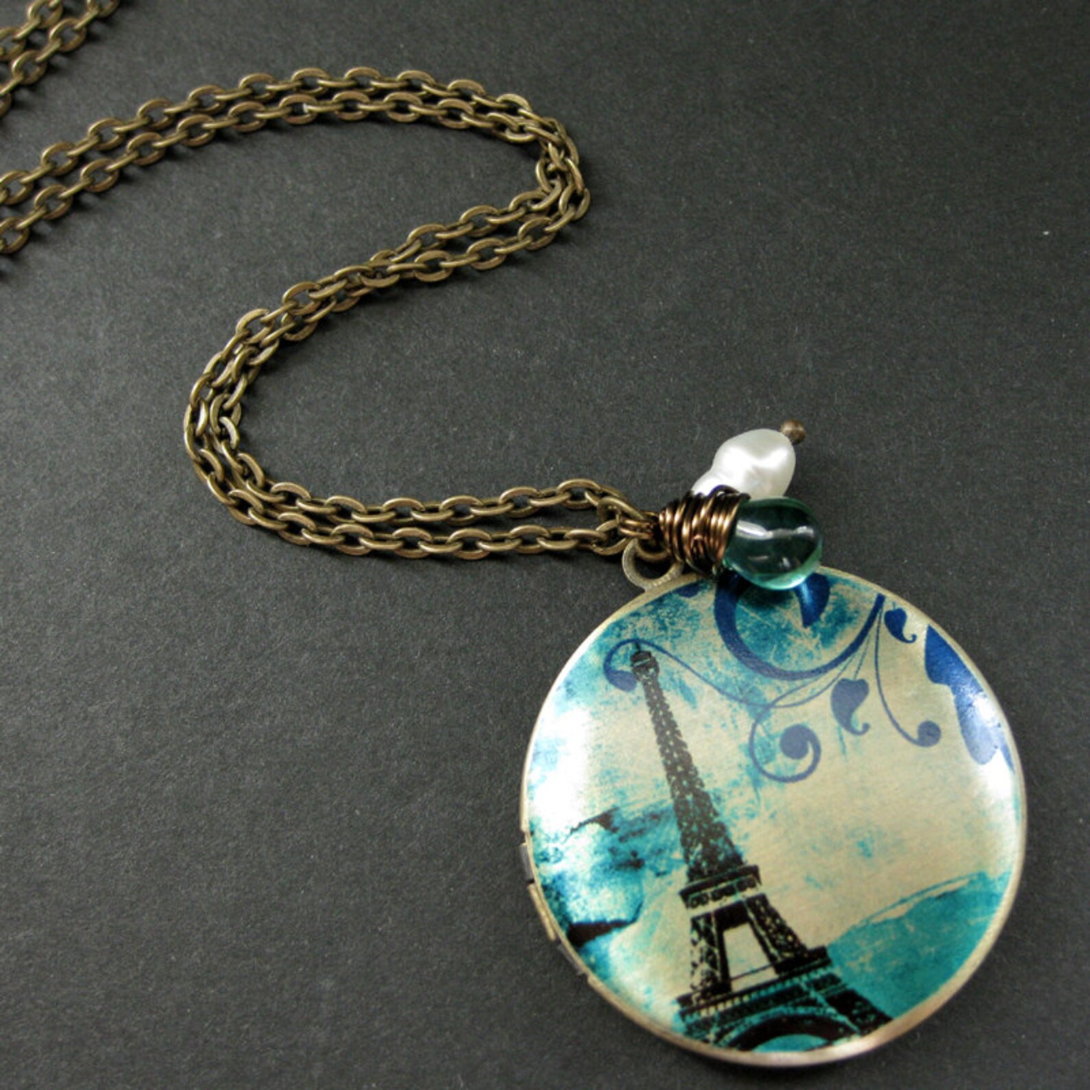 Teal Paris Locket Necklace. Eiffel Tower Necklace. Paris Necklace With ...