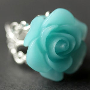 Aqua Blue Rose Ring. Caribbean Blue Flower Ring. Gold Ring. Silver Ring ...