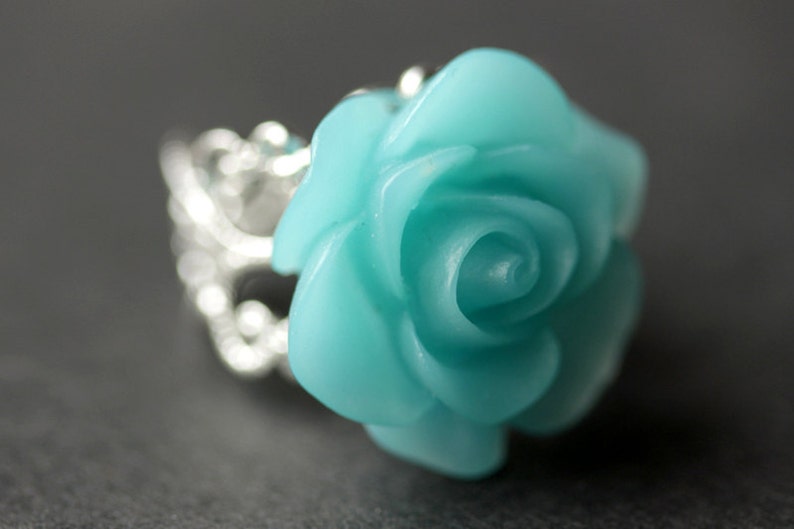 Aqua Blue Rose Ring. Caribbean Blue Flower Ring. Gold Ring. Silver Ring ...
