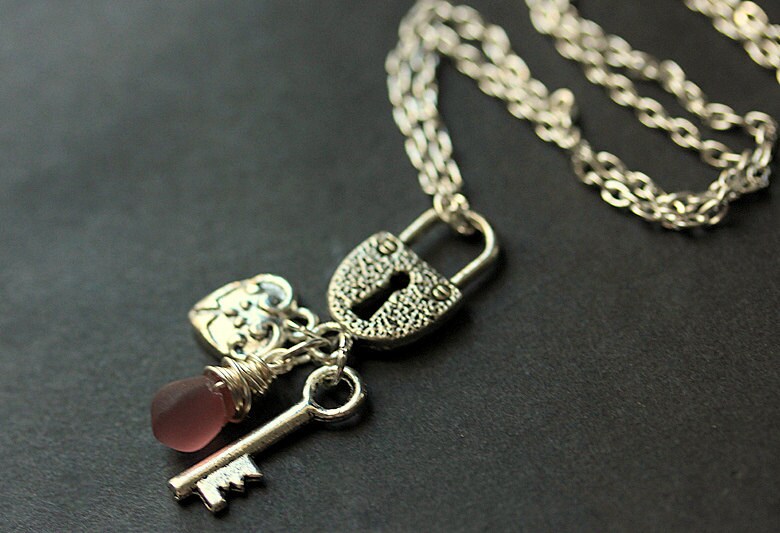 Lock Necklace. Silver Lock Charm Necklace With Heart and Key - Etsy