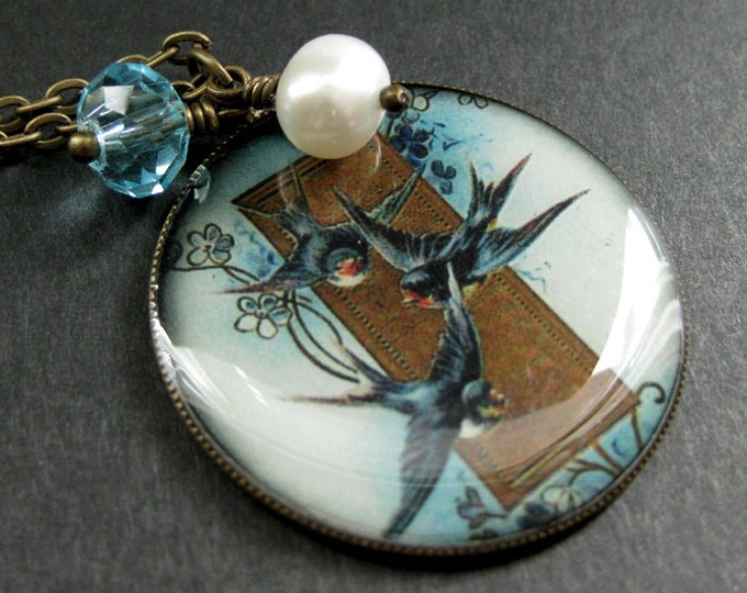 Blue Bird Necklace. Bluebird Pendant Necklace With Fresh Water Pearl ...