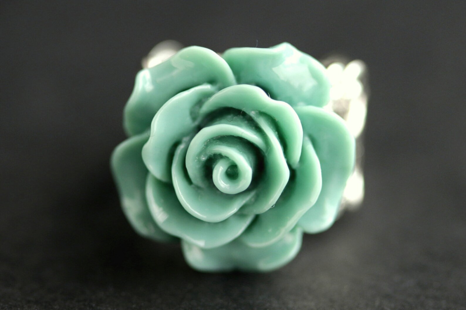 Sage Green Rose Ring. Sage Green Flower Ring. Adjustable Ring. - Etsy