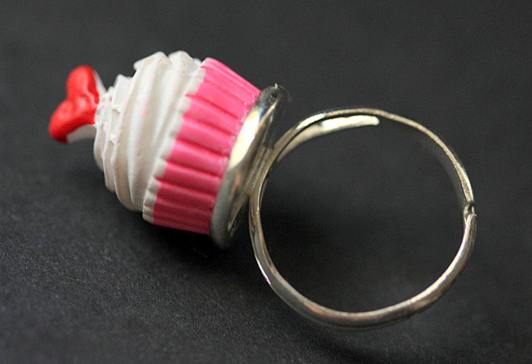 Cupcake Ring. Pink Ring. Food Ring. Pink and White Ring. Heart Ring ...
