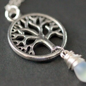 Silver Tree Necklace. Tree of Life Necklace. Clouded Teardrop Charm ...