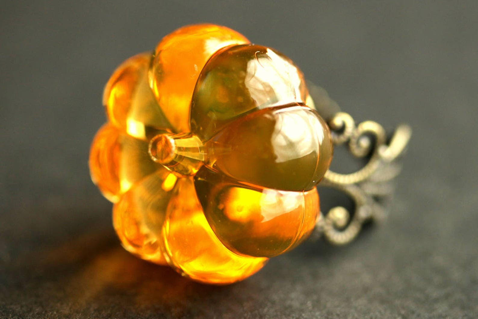 Orange Pumpkin Ring. Halloween Ring. Filigree Ring. Adjustable - Etsy