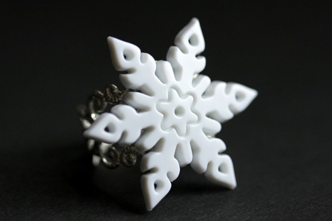 Snowflake Ring. White Snowflake Christmas Ring. Snow Flake Ring. Silver ...