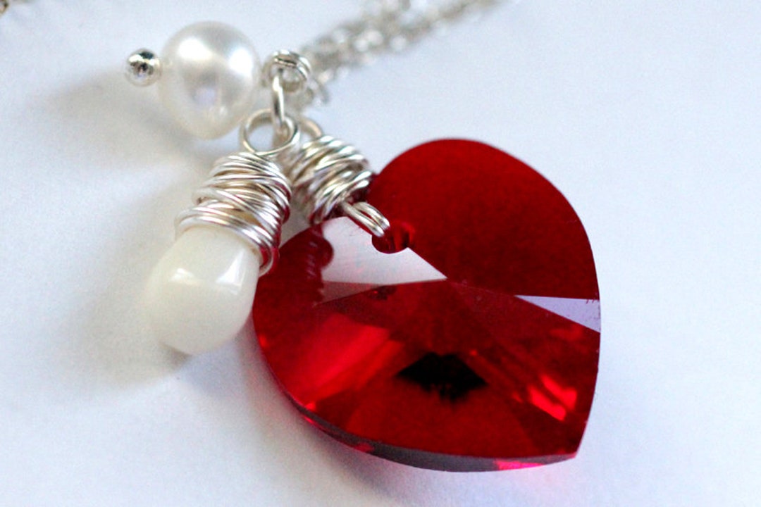 Heart Necklace. Red Crystal Necklace. Swarovski Elements Necklace With ...